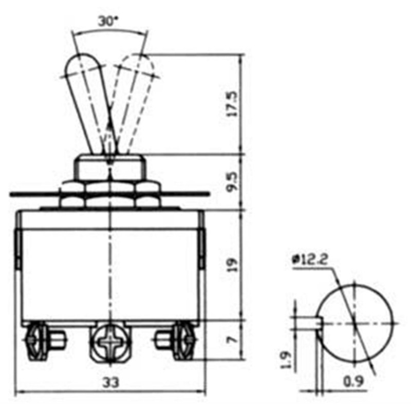 Διακόπτης Toggle (ON)-OFF-(ON), Διπολικός με επαναφορά